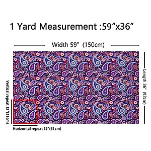 Paisley Upholstery Fabric, Boho Floral Fabric by The Yard, Mandala Exotic Ethnic Decorative Fabric, Bohemian Waterproof Outdoor Fabric, DIY Art Upholstery and Home Accents, Purple Pink, 2 Yards