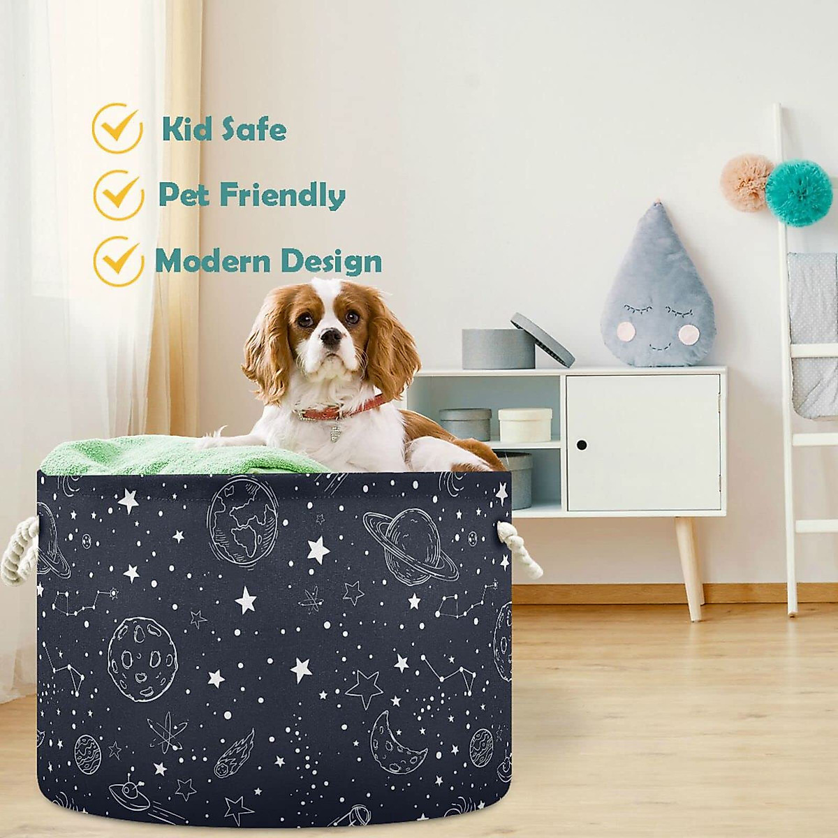 visesunny Night Sky Star Moon Space Planet Laundry Baskets Fabric Storage Bin Storage Box Collapsible Storage Basket Toy Clothes Shelves Basket for Bathroom,Bedroom,Nursery,Closet,Office
