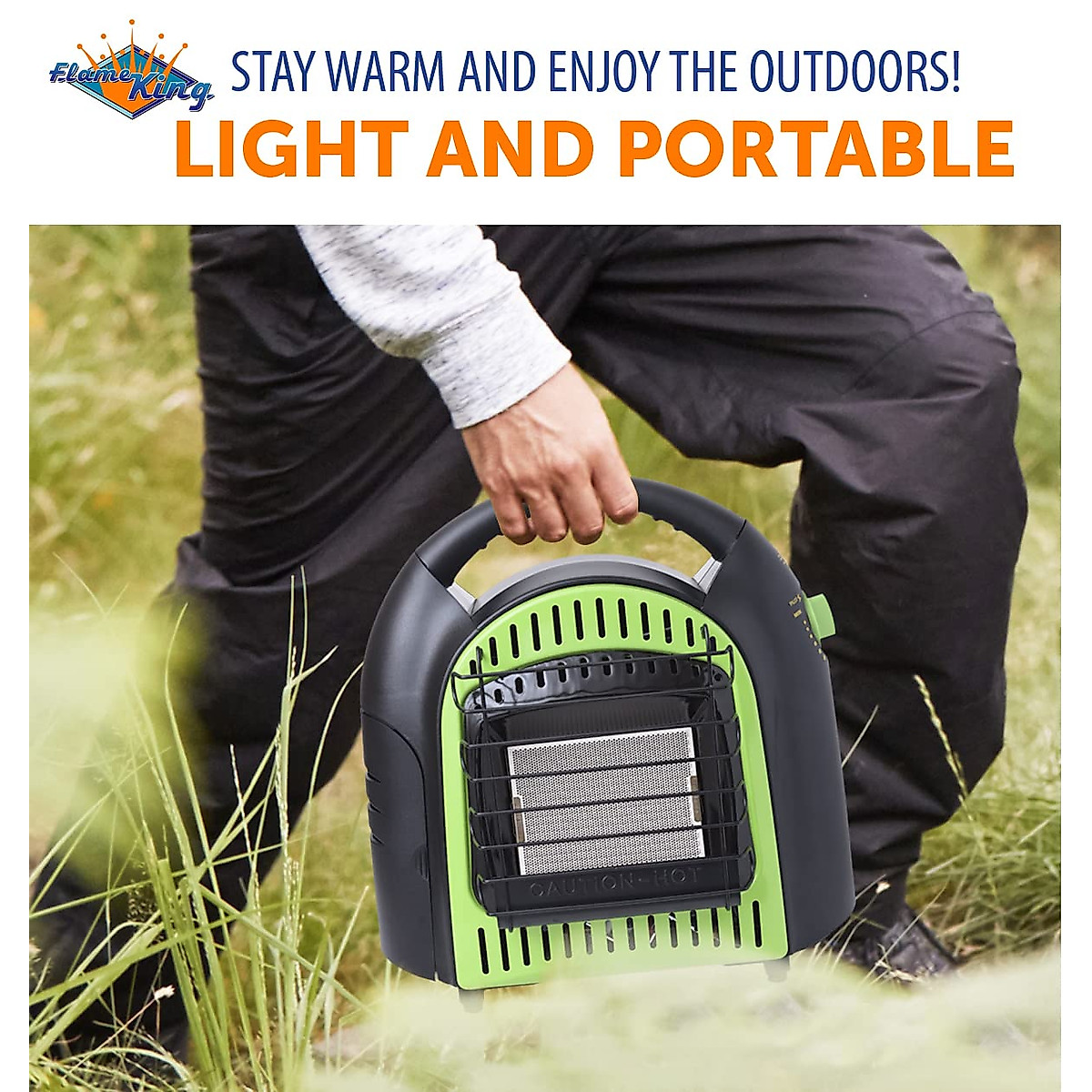 Flame King YSN-CHS10 10,000 BTU Propane Space Radiant Portable Heater Indoor* & Outdoor for Camping, Garage, Ice Fishing, Patio, Green/Black 10K