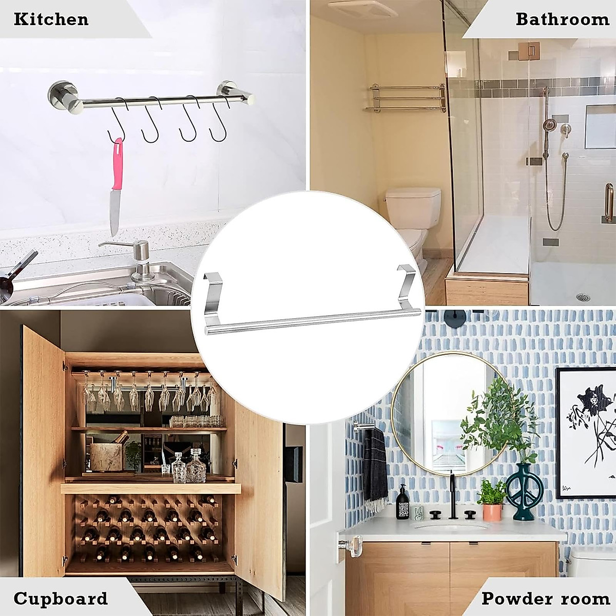 Towel Hanger for Door - Over the Door Hook Rack for Bathroom or Kitchen | Stainless Steel Towel Holder, Space Saving Organizer, Stainless Steel Household Towel Rack, Rustproof No Drilling Towel Hanger