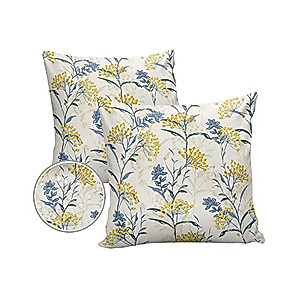 Outdoor Throw Pillow Cover Farmhouse Yellow Berry Blue Plant Waterproof Cushion Covers 2 Pack Boho Botanical on Beige Pillow Cases Home Decoration for Patio Garden Couch Sofa