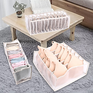 3pcs Underwear Organizers and Storage Baskets for Clothset Drawers, 6,7,11 Grids Wardrobe Clothes Organizer, Portable Clothing Storage Bins Containers for Bra,Underpants,Socks,Jeans,Scarf,Gray (WHITE)