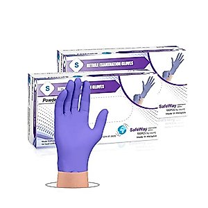 SafeWay Disposable Nitrile Gloves, 200 Pack, Powder-Free, Latex-Free & Non-Sterile Gloves, Ambidextrous Gloves with Textured Fingertips, Food & Medical-Grade for Cooking, Cleaning, Pet Care, Small