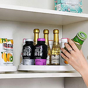 Yesland 2 Pack Non-Skid Pantry Cabinet Lazy Susan Turntable, 12 Inches Round Snack Organizer/Plastic Turntable Spice Organizer for Cabinets, Pantry, Bathroom, Refrigerator - White/Aqua