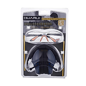 HUARUI Gun Range Shooting Ear Protection Earmuffs for Shooting Ear & Eye Protection Safety Glasses Hearing Protective Combo （Black）