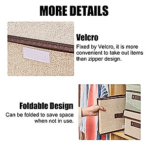 QUMENEY 2 Pack Foldable Storage Boxes With Lid Fabric Organizer Storage Office Box Storage Basket For Home Bedroom Wardrobe Nursery Office (Beige)