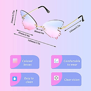 Weewooday 2 Pairs Butterfly Sunglasses Butterfly Rimless Sunglasses Butterfly Glasses Eyewear for Women Men (Grey, Pink and Blue)