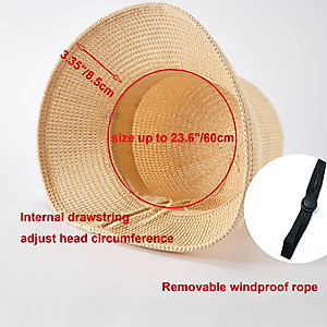 MEINICY Sun Hat Wide Brim Beach Hat Bamboo Fiber Wweave Floppy Hat Summer UV Protection Foldable Hat Beige