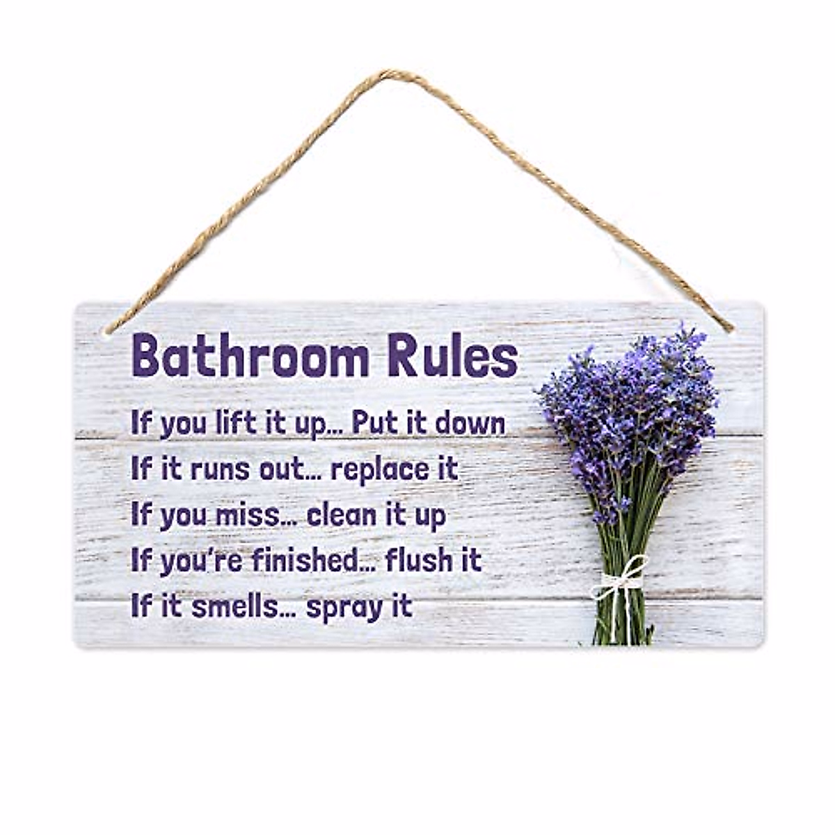 Fun-Plus Lavender Bathroom Decor, 12″x6″ PVC Plastic Wall Decoration Hanging Sign, High Precision Printing, Water and Humidity Proof, Bathroom Rules, Purple Bathroom Accessories, Lavender
