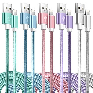 iPhone Charger Cable 5Pack【3/3/6/6/10FT】iPhone Charger Cord MFi Certified Lightning Cable, Fast iPhone Charging Cord Nylon Braided USB Lightning Cable Compatible iPhone14 13 12 11/ XS/Max/XR/X/8/7//6/