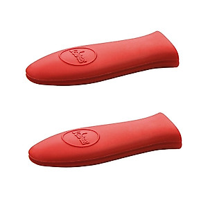 Lodge Silicone Hot Handle Holder Oven Pan Mitts Heat Protecting Silicone Cast Iron Skillet Dutch Oven (Red 2 Pack)