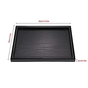Solid Wood Serving Tray Rectangle Non-Slip Tea Coffee Snack Plate Food Meals Serving Tray with Raised Edges for Home Kitchen Restaurant(11.81x7.87x0.79, Black)