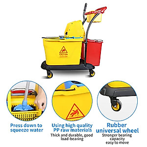 Commercial Cleaning Cart, 35L Removable Mop Bucket with Wheels, with Water Filter and Separator, Multifunctional Downward Pressure Water Press Truck for Hotels, Restaurants, Offices
