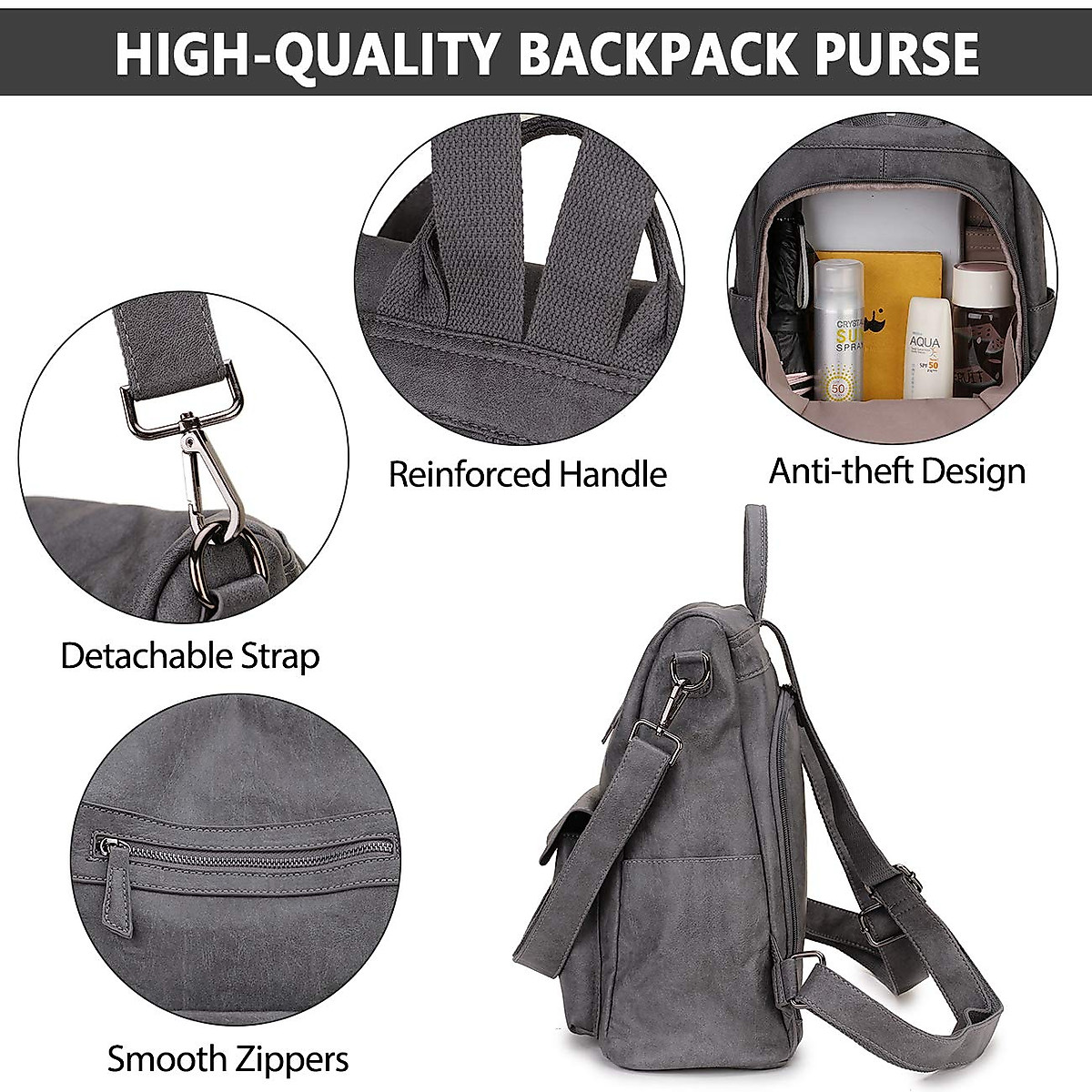 Backpack Purse for Women,Fashion Anti-Theft PU Leather Travel Shoulder Bag for Ladies Large Satchel VONXURY