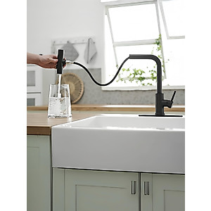 Black Kitchen Faucets with Pull Down Sprayer,Waterfall Kitchen Sink Faucet,Commercial Utility Stainless Steel Kitchen Faucets,Single Handle Kitchen Sink Faucet with Pull Down Sprayer for 3 Function