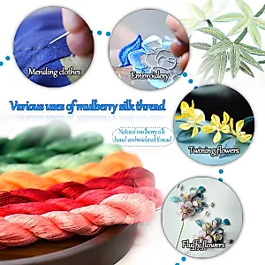 MINGGUXIUYI Natural 100% Silk Thread, Handmade Embroidery Thread, Silk Embroidery Thread 1440 Yards, 12 Colors(76)