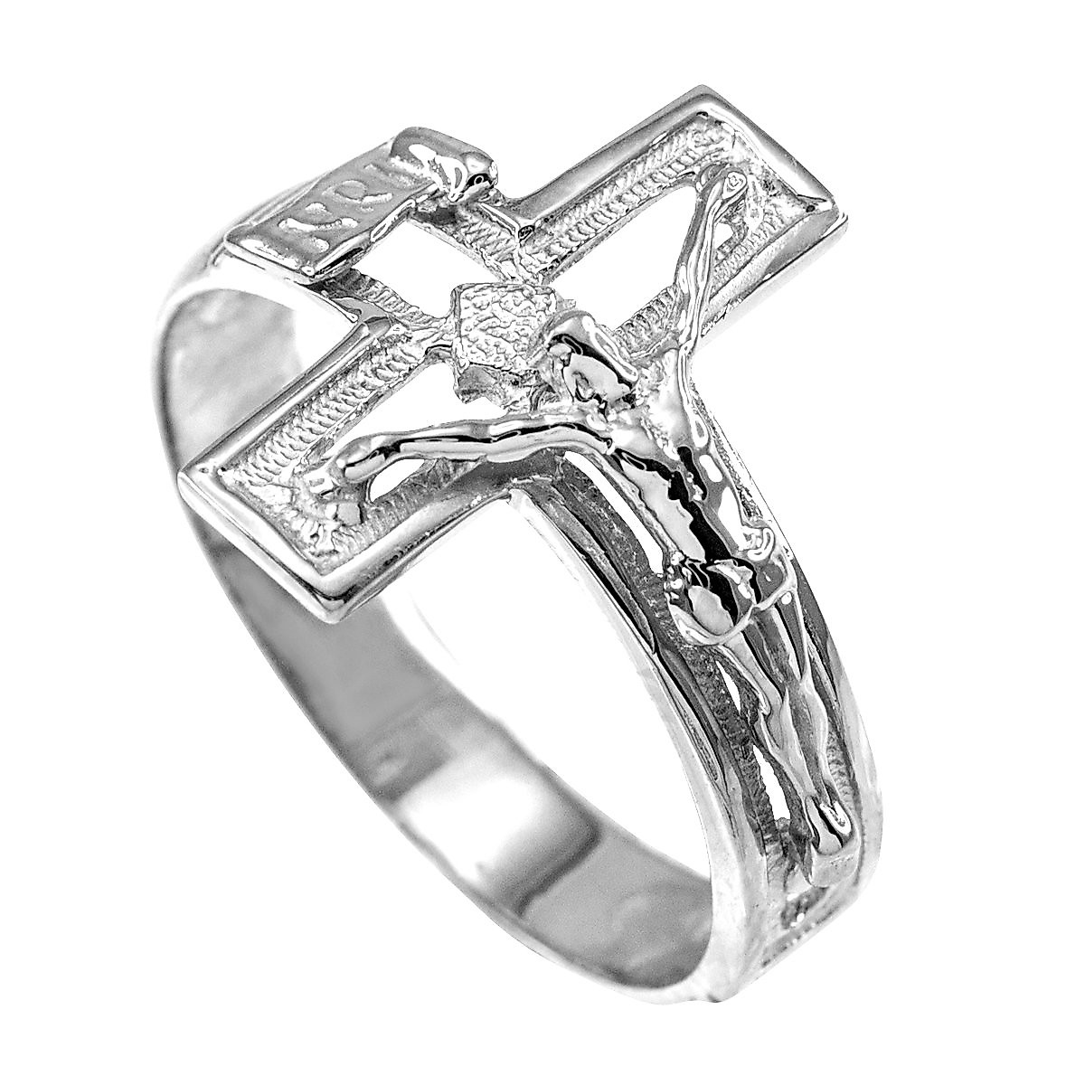 Religious Jewelry Solid 10k White Gold Open Design Cross Band Crucifix Ring (Size 8)
