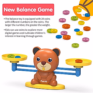 REMOKING Bear Balance Game Toy, Funny Math Number Game, Educational Learning Counting Number Toy with Numbers, Little Bears, Game Cards, Coins, Great Gifts for Kids 3 Years and up