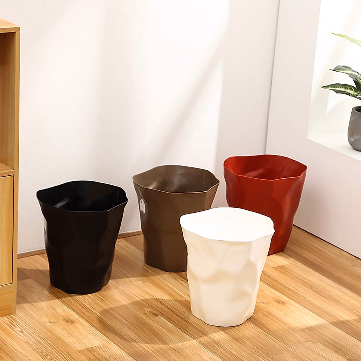 Peacewish Creative Irregular Trash can, Solid Color Waste Basket, Garbage Bin Bathroom, Bedroom (red, Pack of 2)