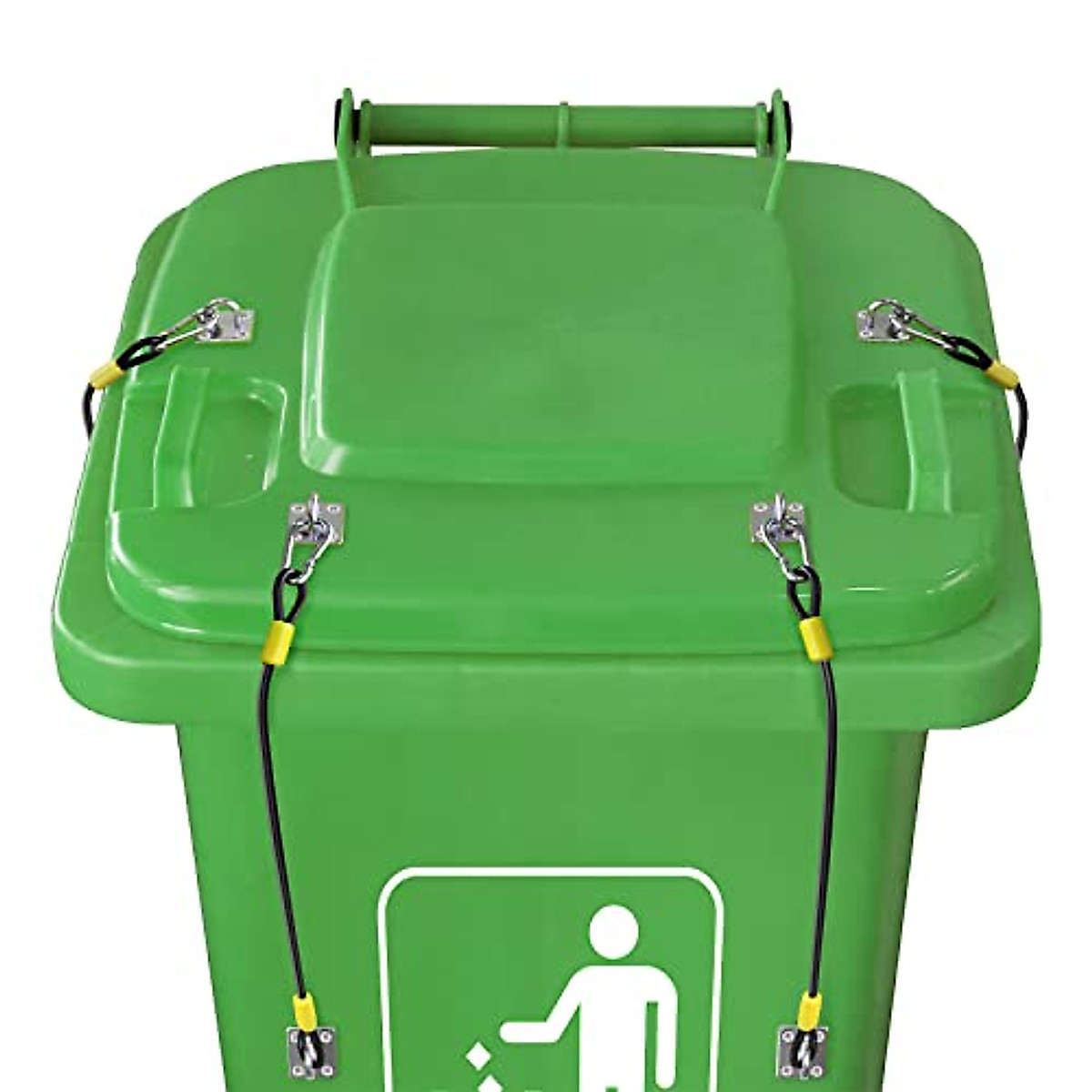 Trash Can Lid Lock,Trash Can Locks for Animals Stop from Rummaging Metal Universal Lid Lock for Outdoor Garbage Cans-Durable Rubber Coated Braided Wire Rope(2 Pack)… (4 Packs, Yellow)