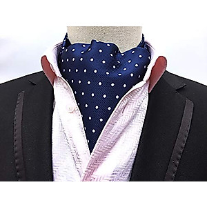 Elfeves Men's Navy Blue Cravat Tie Ascot White Polka Dot Woven Casual Ascot Christmas