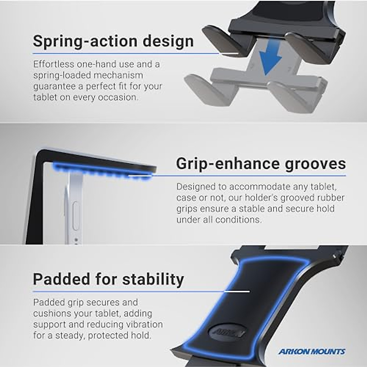 ARKON Mounts - Heavy Duty Tablet Holder with Clamp Stand | Tablet Mount for Mic Stand, Bed, Desk | 360° Adjustability | Stable and Durable iPad Stand | Fits iPad, Google, Samsung Galaxy and more