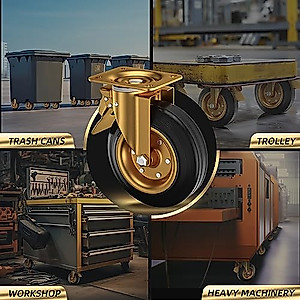 OVLLAN 8 Inch Caster Wheels, Casters Set of 4 Heavy Duty - Swivel Locking Heavy Duty Casters, Industrial Casters with Brake, Rubber Castor Wheels for Cart Dolly Workbench, Total Capacity 3400 lbs