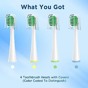 Replacement Toothbrush Heads for Water Pik Sonic Fusion (SF-01 / SF-02 / SF-03 / SF-04), Compact, with Covers, 4 Count, White