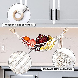 DEWECHO Macrame Fruit Hammock Under Cabinet - Banana Hammock for Boho Kitchen Decor - Hanging Fruit Hammock to Store All Your Produce in Small Places - Kitchen Storage Ideas also for RV