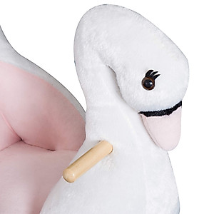 Qaba Kids Ride On Rocking Horse Plush Swan Style Toy with Music for Over 18 Months Children, White and Pink