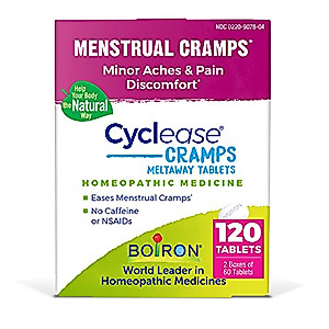 Boiron Cyclease Cramp Tablets for Relief from Minor Aches, Pain, and Discomfort from Menstrual Cramps - 120 Count (2 Pack of 60)