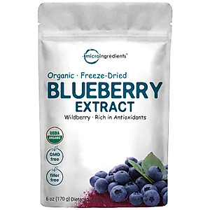 Organic Blueberry Extract Powder, 6oz | 100% Natural Fruit Powder | Freeze-Dried Wild Blueberries Source | No Sugar & Additives | Great Flavor for Drinks, Smoothie, & Beverages | Non-GMO & Vegan