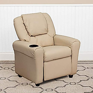 Flash Furniture Vana Contemporary Beige Vinyl Kids Recliner with Cup Holder and Headrest