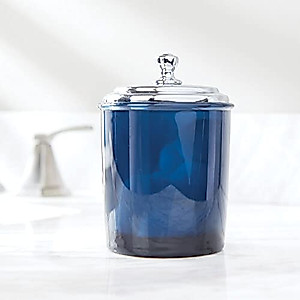 mDesign Bathroom Vanity Storage Organizer Apothecary Canister Jar for Cotton Balls, Swabs, Makeup Sponges, Bath Salts, Hair Ties, Jewelry - Dark Blue/Chrome Lid