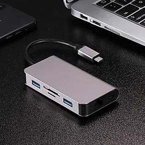 USB Hub Portable USB Hub 6 in 1 Type C USB 3.0 Hubs Type-C to 2xUSB3.0 RJ45 SD TF Card PD Charging Port Adapter Cable Converter for Laptop MacBook(Silver) (Color : Silver)