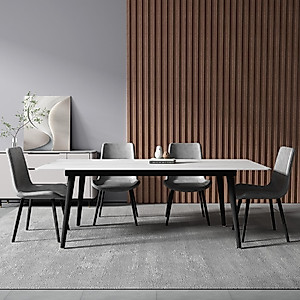 Luck Live 70.8'' Dining Table for 4 to 8 - High Hardness,Smudge Resistance,Fireproof,High Temperature Resistance - New Sintered Stone Material Rectangle Dining Table，Dining Room,White, Easy