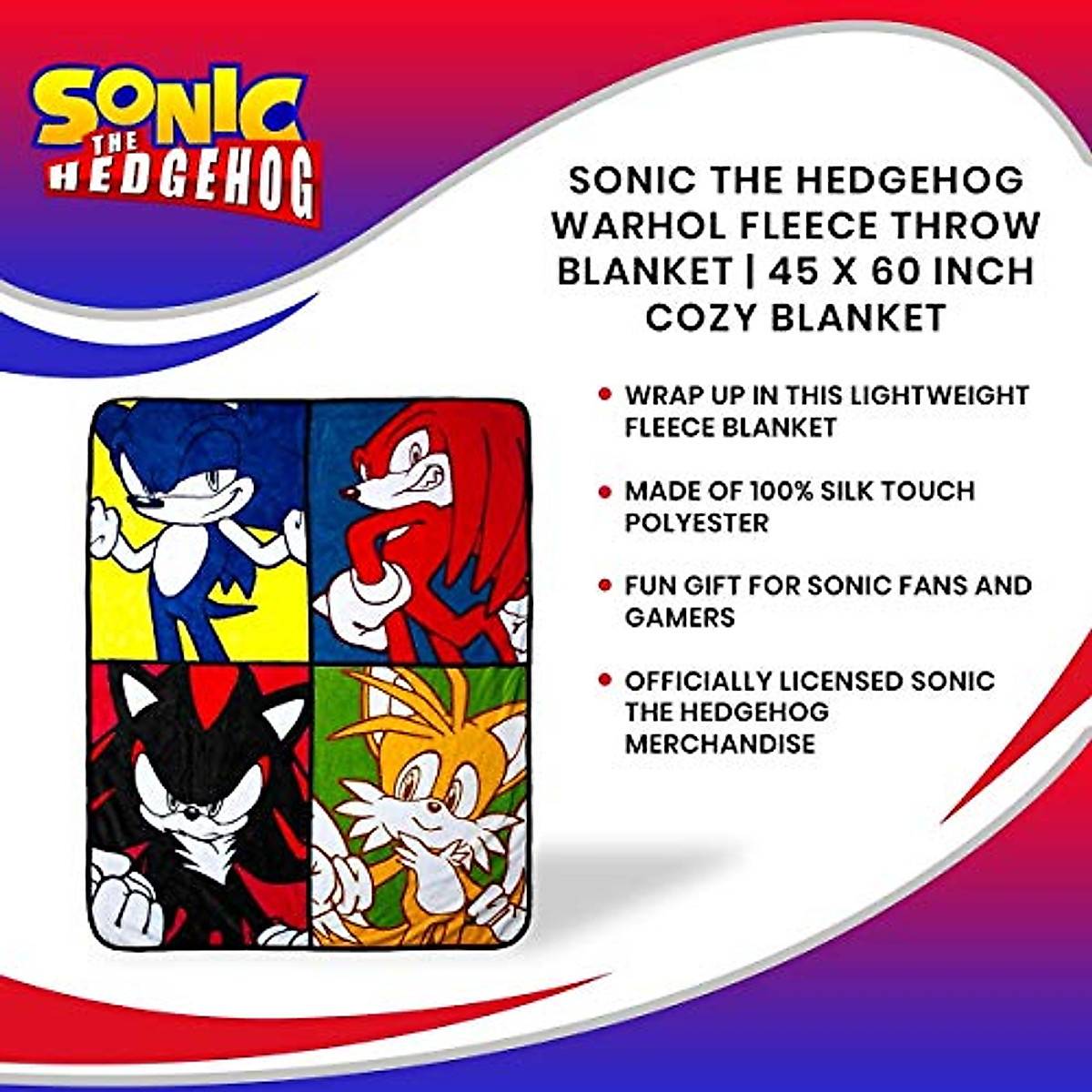 JUST FUNKY Sonic The Hedgehog Warhol Throw Blanket | 45 x 60 Inch Large Fleece Blanket