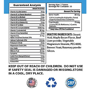 Vitamins for Dogs Eyes - Dogs Total Health Formula - Advanced Support - Hair Coat Teeth Gums Eye Urinary Care - Vitamin e for Dogs Skin - 60 Tablets (1 Bottle)