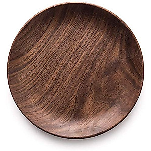Natural Round Wooden Plates Black Walnut Wood Tray Cake Snack Plate Dessert Serving Tray Dishes Wood Utensils Tableware Gifts (7.9in(20cm))