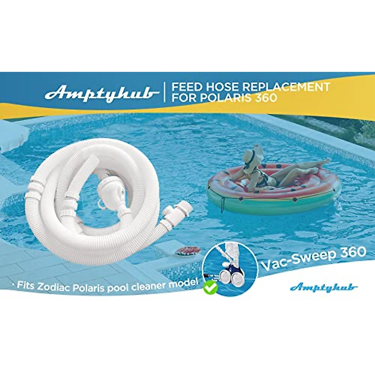 Amptyhub 9-100-3100 Feed Hose Complete with Back-Up Valve and Universal Wall Fitting Replacement for Polaris 360 (Not Compatible with Polaris 280 380）)