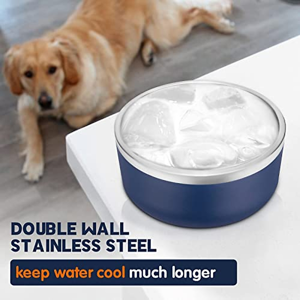 Premium Dog Water Bowl for Medium Large Dogs, 64oz Large Heavy Dog Bowls 1.6Lbs Weighted 304 Stainless Steel Insulated Dog Food Bowl Black Pet Bowl, 8 Inch