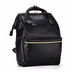 Kah&Kee Leather Backpack Diaper Bag Laptop Travel Doctor Teacher Bag For Women Man (Black II)