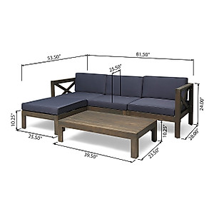 Christopher Knight Home Mamie Outdoor Acacia Wood 5 Piece Sofa Set, Gray Finish, Dark Gray