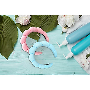R.S LUXURY Makeup Headband for Washing Face or Facial, Set of 2 Skincare Headbands, Terry Cloth Headband Pink & Blue Spa sponge Headband Combo Package - Headband for makeup Clearance makeup