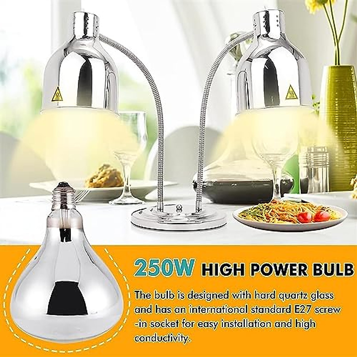 LINKANRUO Commercial Kitchen Warming Lamp, Portable Food Heat Lamp Food Warmer, Single/Double Buffet Sculpture Ramp Show Heating Conservation Light, Display Heating Preservation Light Lamps(A)