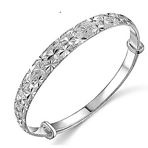 Wenbin Elegant Lady 925 Sterling Silver Engraved Bangle Scrub Bracelet Starry Bracelet Adjustable Bracelet Jewelry