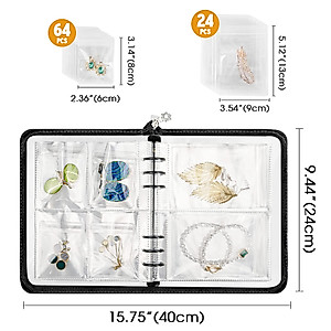 Uross Transparent Jewelry Storage Book, Jewelry Earring Organizer, Clear Travel Jewelry Organizer Book, Zipper Jewelry Storage Display for Necklaces Earrings Rings Bracelets with pockets (84 Grids)