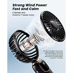 coldSky Portable Handheld Fan, 4000mAh Battery Operated 3 in 1 Multifunction Personal Travel Fan with Digital Display, 90° Foldable Desk Fan with Base, 5 Speed Lash Fan for Makeup/Office (Black)