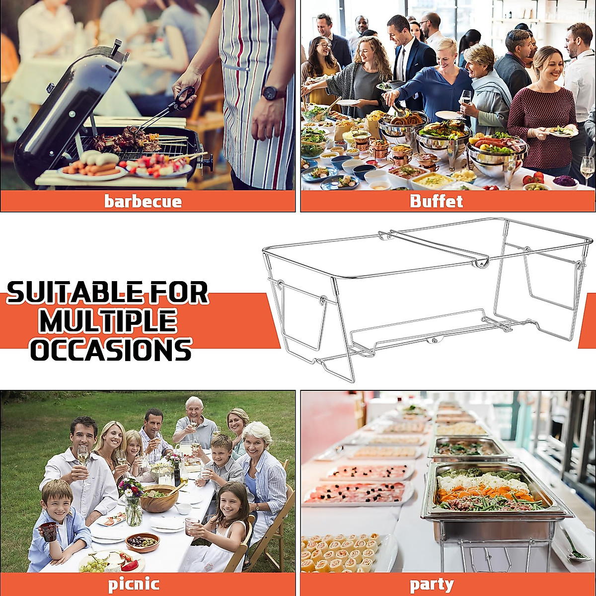 Thyle 8 Pcs Chafing Wire Rack Chafing Dish Rack, Foldable Buffet Serving Stand Easy Storage Reuse Dish Serving Trays Food Warmer Catering Supplies for Parties Occasions Events