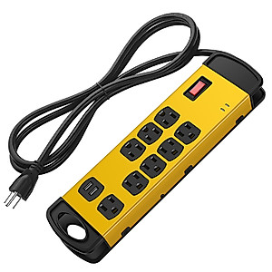 Heavy Duty Surge Protector with USB,8 Outlets Metal Power Strip,Heavy Duty Power Strip with 6ft Cord,1800 Joules,15A Circuit Breaker,Wall Mount,Workshop,Garage Extension Cord